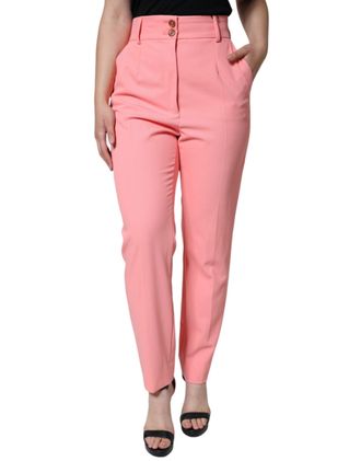 Dolce & Gabbana Womens Rose Pink Polyester High Waist Tapered Pants Viscose Elastane