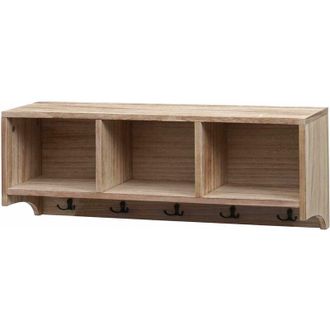 Hhg jamais utilis&eacute;] &Eacute;tag&egrave;re murale 412, portemanteau mural &Eacute;tag&egrave;re, 3 compartiments de rangement 5 crochets 30x80x20cm bois, brun naturel