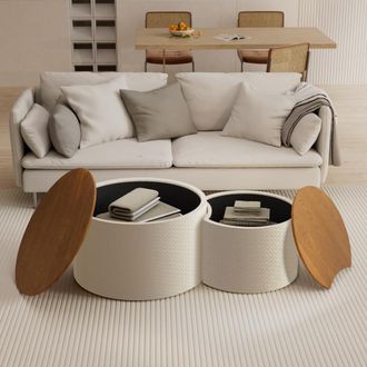 Generic Rundes Beistelltisch-Set (2-teilig), runde Holz-Stapeltische mit Holzmaserung, Beistelltisch-Sets im Landhausstil f&uuml;r kleine Wohnzimmer,F