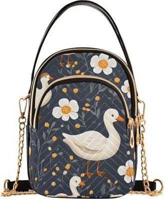 Mnsruu Sac à bandoulière pour femme - Motif fleurs de canard - Avec sangle réglable - Noir