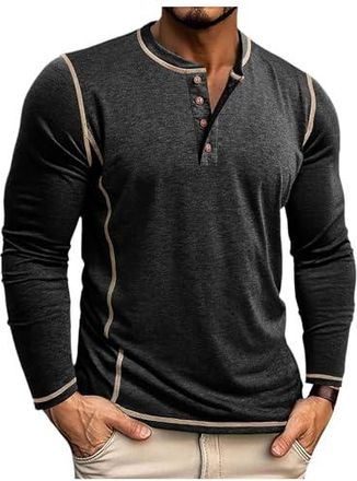 Generic T-shirt dhiver &agrave; manches longues pour homme avec quatre boutons, Noir, XXL