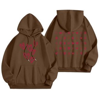 Generic Sweat &agrave; capuche imprim&eacute; tendance pour la Saint-Valentin 2026, marron, XXL