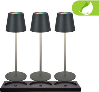 B.K.Licht Briloner Cilano Lot de 4x3 lampes de table LED RGBW sans fil IP44, Dimmbable, Tactile, Sans fil, Résistante aux éclaboussures, Anthracite, Ø12 x 36 cm