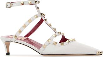 Valentino Garavani Womens White Leather Rockstuds Pumps Bianco Scarpe Con Tacco High Heel Shoes
