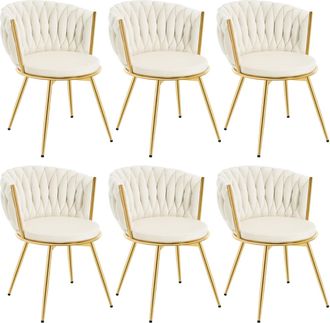 Woltu Esszimmerstühle 6er Set, Küchenstuhl, Wohnzimmerstuhl, mit Metallrahmen, ergonomisch, 360° drehbar, für Küche Wohnzimmer Balkon, Samtsitz, Beige, EZS8
