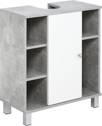 Kleankin Waschbeckenunterschrank Badezimmerschrank Waschtischunterschrank mit Schrank Regale verstellbar U-förmiger Ausschnitt Spanplatte Grau+Weiß 60 x 30 x 6