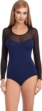 Merry Style Damen Langarm Body Langarmshirt Langarmbody Rundhals Bodysuit VBD15 (Dunkelblau/Schwarz, S)