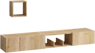 Calicosy Calicosy - Meuble tv suspendu 1 niche 3 portes et 1 &eacute;tag&egrave;re murale d&eacute;cor ch&ecirc;ne saphir L180 cm - Avior