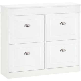 HOMCOM Homcom - Armoire &agrave; chaussures meuble &agrave; chaussures rangement pour 32 paires dim. 98L x 24l x 83H cm 4 portes abattantes double niveau mdf blanc