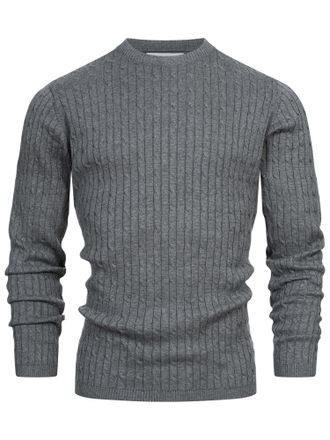 Kronstadt Herren KSCable Feinstrickpullover mit Rundhals-Ausschnitt | Strickpullover aus 100% Baumwolle Lt Grey Mix, M
