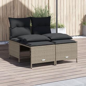 vidaXL Salon de jardin 4 pcs avec coussins gris clair r&eacute;sine tress&eacute;e vidaXL