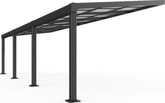 Vente-Unique Pergola adoss&eacute;e en aluminium avec toit coulissant - 27 m&sup2; - anthracite - IZEDA