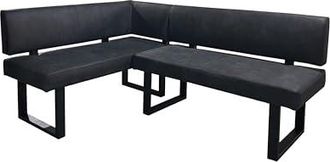 Byliving Eckbank Vancouver/Vintage Mikrofaser anthrazit/Metall Gestell schwarz pulverbeschichtet/Taschenfederkern/Langer Schenkel rechts/Küchenbank/Sitzbank / 