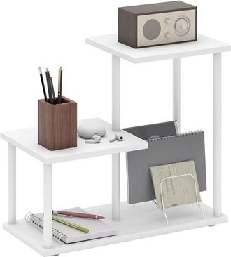 HOMCOM Etag&egrave;re en Bois 3 Niveaux Biblioth&egrave;que Moderne avec Cadre en m&eacute;tal Etag&egrave;re de Rangement pour Bureau Cuisine 40x20x34,5 cm Blanc