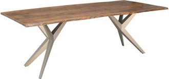 Massivmoebel24 Baumtisch Akazie 140x90x76 natur lackiert Beine silber matt FREEFORM 4 11