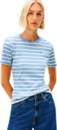 Tommy Hilfiger Womens Slim Cody C-NK SS WW0WW40587 S/S T-Shirt, Blau (Clear Water/Ecru STP), XL, Blau (Clear Water/Ecru STP), XL