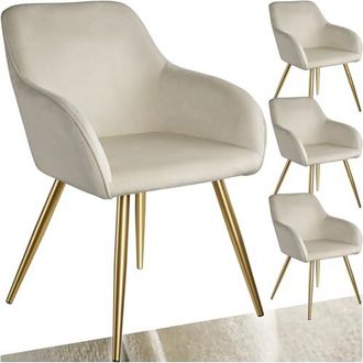 TecTake Lot de 4 Chaises de Salle &agrave; Manger rembourr&eacute;es Modernes Fauteuil Salon Chaise Velours Design Scandinave Pieds en Acier Dor&eacute; &Eacute;l&eacute;gant avec Accoudoirs po