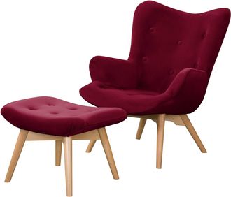 M&oslash;rteens home24 Sessel Rot Samt Vaia mit Hocker Hellbraun 71 x 90 x 85cm