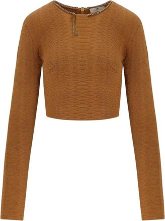 Elisabetta Franchi Haut en maille &agrave; motif serpent - Femme - Pulls - Brun - Taille: 42 FR