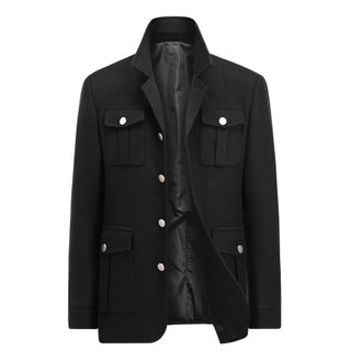 AlltheMen Herren Mantel Winter Mittellang Wollmantel Einreihig Wintermantel Revers Herrenmantel Warm Casual Winterjacke Schwarz XXL