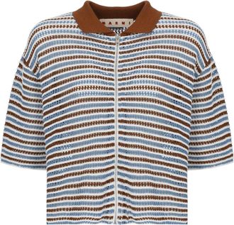 Marni Femme, Pulls, Brun, Taille: 34 FR Cardigan Ray&eacute; en Coton Crochet&eacute;