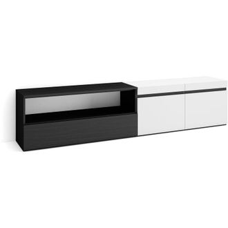 Skraut Home Skraut Home - Meuble TV, Banc T&eacute;l&eacute;, Grand espace de Rangement, 200x45x35cm, Pour les TV jusqu&agrave; 80, Meubles de salon, Style moderne, Blanc et noir