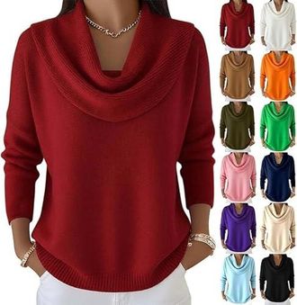 Generic HUIFUAO Pull &agrave; col b&eacute;nitier pour femme, pull habill&eacute; &eacute;l&eacute;gant en tricot automne et hiver, chaud, confortable, doux &agrave; manches longues, chemisier fantais