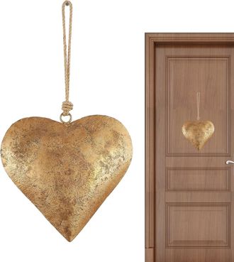 Generic Metallherz-Wanddekoration - Gold-Antik-Finish, herzförmiges Eisenornament mit Herzglocke |