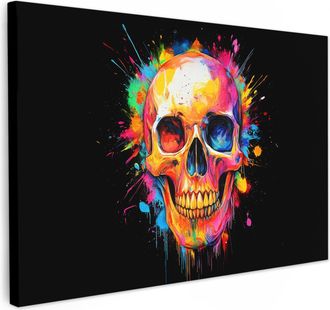 MuchoWow &copy; Wandbilder 90x60 cm Schlafzimmer Home Deko Wohnung Bild Wohnzimmer Fotoleinwand Wand Bilder Leinwand Wall Decor Sch&auml;del - Graffiti - Totenkopf - Bun