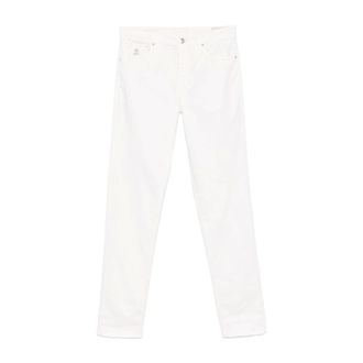 Brunello Cucinelli Homme, Pantalons, Blanc, Taille: 2XL Pantalon Blanc avec Logo Brod&eacute;
