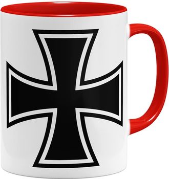 OM3 Eisernes Kreuz Tasse Iron Cross - Keramik Becher - 325ml - Beidseitig Bedruckt - Rot