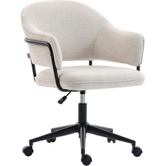 HOMCOM Chaise de bureau - HOMCOM - hauteur r&eacute;glable, pivotant 360&deg; - tissu aspect lin - 63 x 65 x 83-92 cm - cr&egrave;me