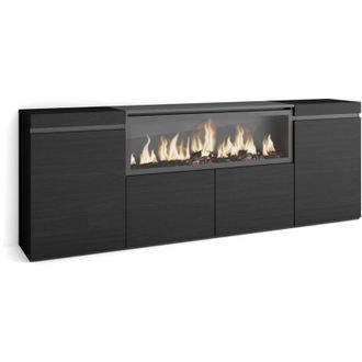 Skraut Home Buffet salon et cuisine, Meuble de Rangement, Commode, 210, 4 Portes, Chemin&eacute;e &eacute;lectrique xxl, Style moderne, Noir - Skraut Home