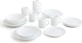Arcopal Komplettes weißes Tafelservice für 6 Personen, 24-teilig, 6 flache Teller, 6 tiefe Teller, 6 Dessertteller und 6 Tassen, mehrfarbig, 24-teilig