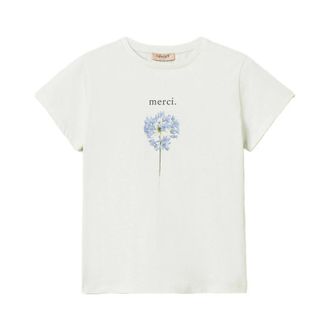 Twinset Femme, Tops, Blanc, Taille: 36 FR T-shirt &agrave; Manches Courtes et Col Rond avec Imprim&eacute; Floral