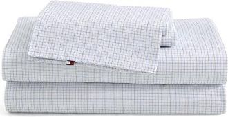Tommy Hilfiger Bettlaken-Set, Baumwoll-Perkal-Bettwäsche mit passenden Kissenbezügen, frisch und cool, Premium-Qualität für Zuhause (New England Plaid Blue, Twin XL)