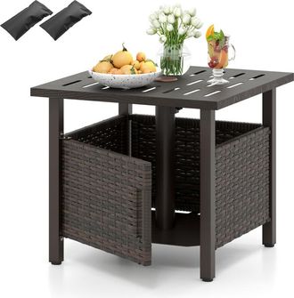 Costway Costway - Table de Jardin en Osier avec Trou pour Parapluie de 4,9 cm pour Jardin, Terrasse et Bord de Piscine, 55,5 x 55,5 x 47,5 cm, Charge 120 kg