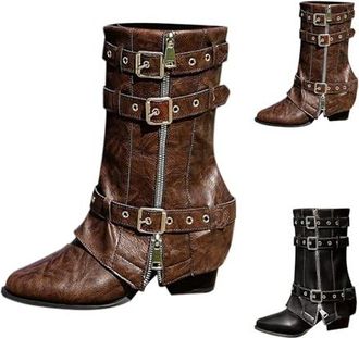 Generic Bottines pour femme avec talon bloc - Bottes souples Fold Over Shark - Bottes mi-hautes à enfiler - Talon bloc - Bottines à bout pointu - Bottes dhive