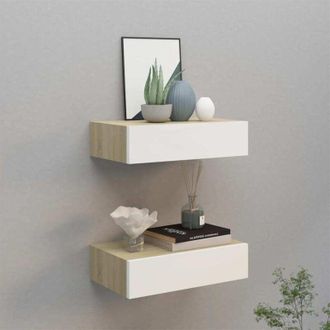 vidaXL Vidaxl - tag&egrave;res &agrave; tiroir murales 2 pcs Ch&ecirc;ne et blanc 40x23,5x10cm mdf