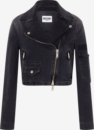 Moschino Bikerjacke aus Stretch-Denim - Grau