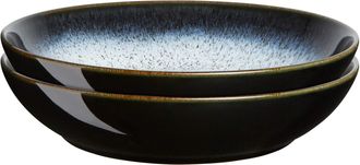 Denby Halo Pastasch&uuml;sseln, 2er-Set, reaktive Glasur, sp&uuml;lmaschinenfest, mikrowellengeeignet, Geschirr, 1050 ml, schwarzes, graues Keramik-Geschirr aus Stein