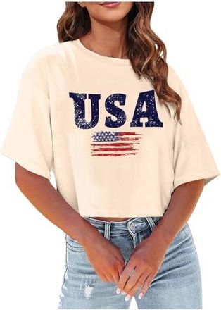 Generic Haut court graphique pour femmes 2025 Patriotique Sports D&eacute;contract&eacute; Coupe ample T-shirt court &agrave; manches courtes demi-chemises tendance col rond T-shi