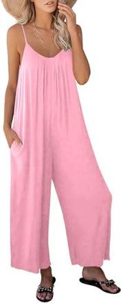 Generic Combinaison d&eacute;contract&eacute;e sans manches avec bretelles spaghetti style boh&egrave;me &agrave; jambes larges - Barboteuse tendance pour la plage et les vacances, rose,