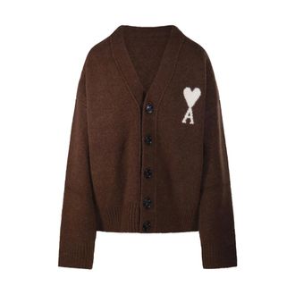 Ami Cardigan col V avec Ami de Coeur - Femme - Pulls - Brun - Taille: 44 FR