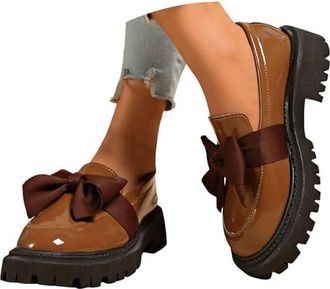 Generic Mocassins à plateforme en cuir pour femme avec noeud - Style décontracté - Tendance - Solide - À enfiler - Confortable - Bout rond - Antidérapants - L