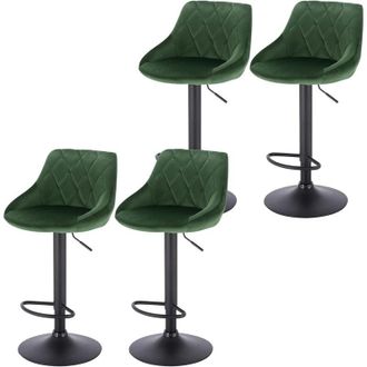 Woltu Woltu - Lot de 4 Tabourets de Bar en Velours + m&eacute;tal tabourets de Cuisine Hauteur r&eacute;glable, Vert Fonc&eacute;