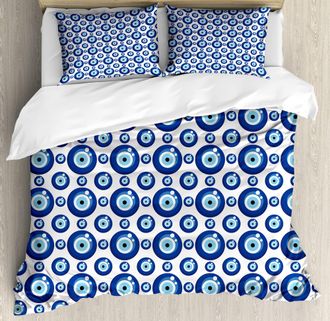 Abakuhaus Evil Eye Bettbezug Set für Einzelbetten, Symmetrisch, Milbensicher Allergiker geeignet mit Kissenbezug, 230 x 220 cm - 70 x 50 cm, Blau Hellblau Weiß