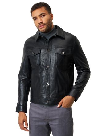 Ricano Roberto - Herren Lederjacke im Jeansjacken-Stil - hochwertiges Lamm Nappa Leder (DE/NL/SE/PL, Alphanumerisch, M, Regular, Regular, schwarz)