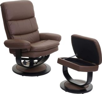 Mendler Relaxsessel HWC-C16, Fernsehsessel TV-Sessel Hocker mit Staufach, MVG-Zertifiziert - Kunstleder Taupe-braun