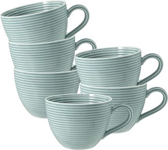 SELTMANN WEIDEN Beat Color Glaze Kaffeetassen 6er Set, 260 ml, Tassen mit Rillen-Relief, Porzellan, Arktisblau